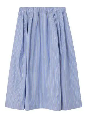 Marni Pleated Striped Cotton-poplin Midi Skirt - Blue