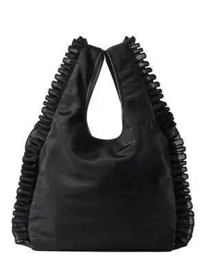 Dries Van Noten Leather-trimmed Ruffled Mesh Tote - Black