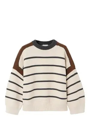 Brunello Cucinelli Brunello Cucinelli Bead-Embellished Striped Cotton Sweater Beige