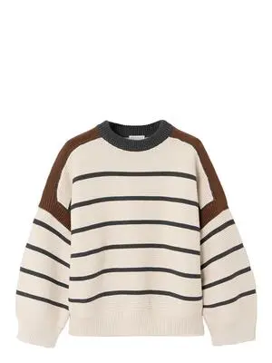 Brunello Cucinelli Bead-embellished Striped Cotton Sweater - Neutrals