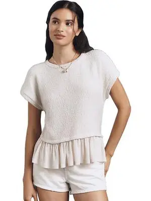 PILCRO Short-Sleeve Sweater Twofer Top Pearl