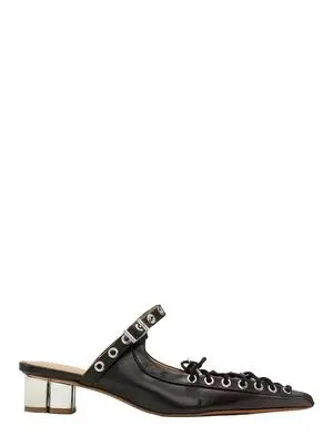 GANNI Laced Leather Mules - Black