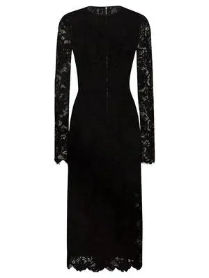 Dolce & Gabbana Flared Calf-length Floral Lace Dress With Contrasting Lining - Black