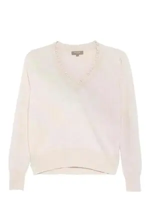 N.peal Ruffle Trim V Neck Jumper - Neutrals