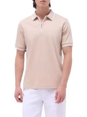 Bugatchi Tipped Quarter Zip Polo - Sand