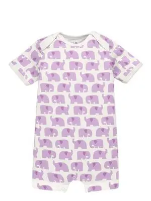 PRIMARY Organic Animal Friends Babysuit Shortie - Lavender Baby Elephants