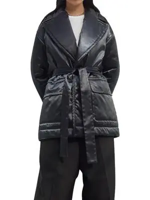 Caalo Satin Down Coat - Black