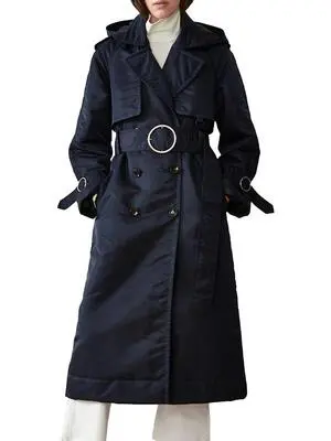 Caalo Down Filled Satin Trench - Navy