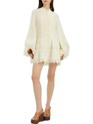 Bardot Antonia Lace Trim Linen Mini Dress - Eggnog