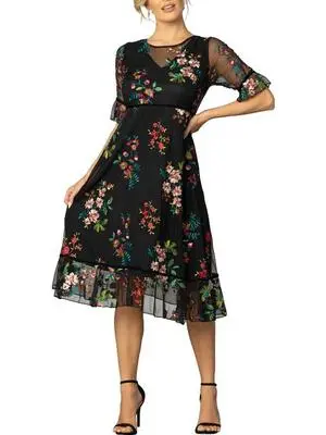 KIYONNA Wildflower Embroidered Midi Dress - Onyx