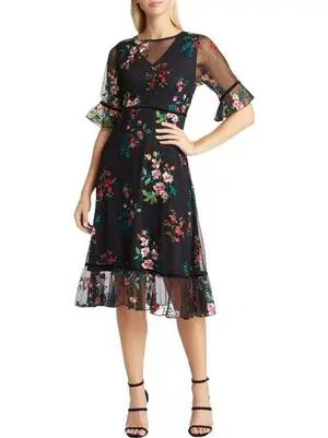 KIYONNA Wildflower Embroidered Midi Dress - Onyx