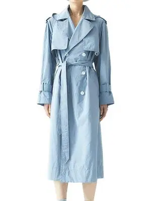 Caalo Water-resistant Hooded Trench Coat - Light Blue