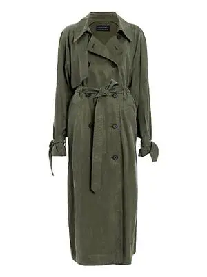 ALLSAINTS AllSaints Linnie Belted Woven Trench Coat Grape Leaf Gre