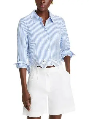Aqua Eyelet Stripe Poplin Button-down Shirt - Blue/white Stripe