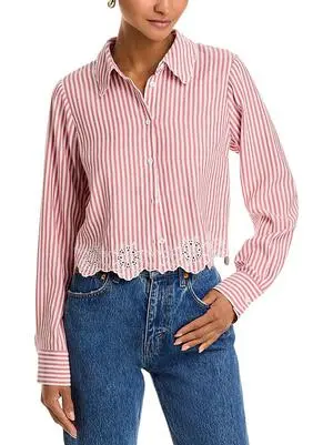 Aqua Eyelet Stripe Poplin Button-down Shirt - Red/white Stripe