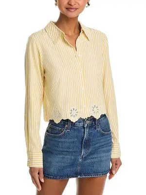 Aqua Aqua Eyelet Stripe Poplin Button-Down Shirt Yellow/white Stripe