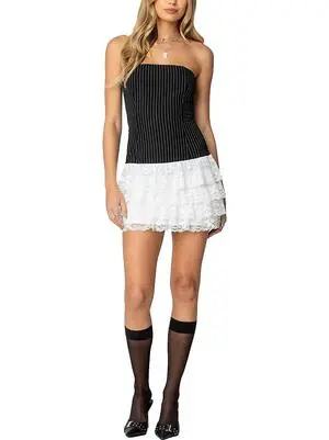 EDIKTED Strapless Pinstripe Mini Dress - Black-and-white