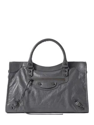 Balenciaga Le City Medium Embellished Textured-leather Tote Bag - Gray