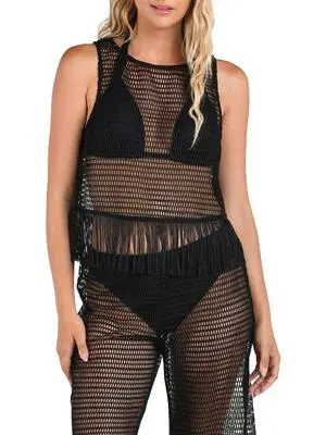 La Blanca Fringe Trim Crochet Tank - Black