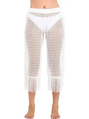 La Blanca Fringe Sheer Crop Cover-up Pants - White