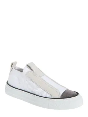 Brunello Cucinelli Mixed-media Slip-on Sneakers - C001 Bianco