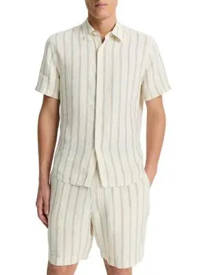 Vince Stripe Classic Fit Short Sleeve Button-up Shirt - Blanco