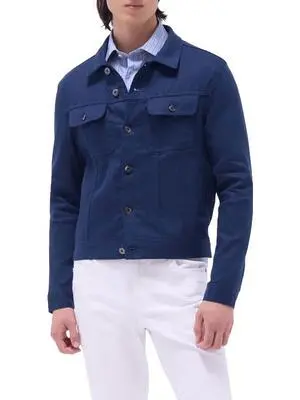 Bugatchi Stretch Linen And Cotton Trucker Jacket - Navy