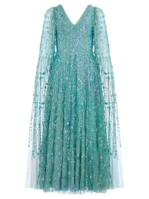 NEEDLE & THREAD Sequin-embellished Gown - Green