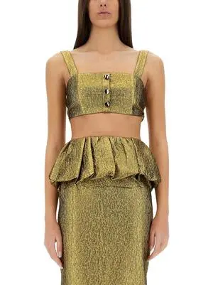 SELF-PORTRAIT Metallic Jacquard Crop Top - Gold