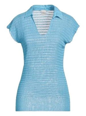 120% Lino 120% LINO Knitted Linen Top Azure