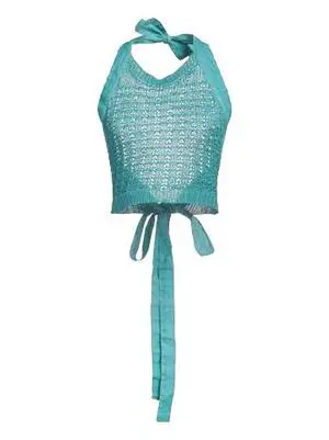 120% Lino Linen Knit Crop Top - Turquoise