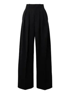 Saint Laurent Pleated Wool Wide-leg Trousers - Black