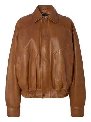 Saint Laurent Leather Aviator Jacket - Brown