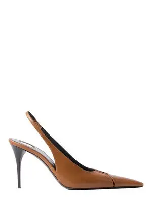 Saint Laurent Babylone Cutout Patent-leather Slingback Pumps - Brown