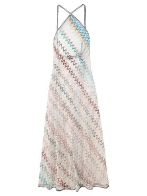 Missoni Mare Striped Metallic Crochet-knit Halterneck Dress - White