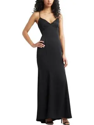 Bp. BP. Tie Back Satin Gown Black