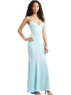 Bp. BP. Tie Back Satin Gown Blue Aqua