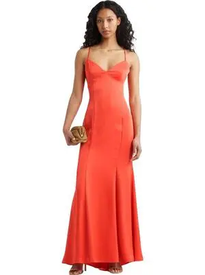Bp. BP. Tie Back Satin Gown Red Bittersweet