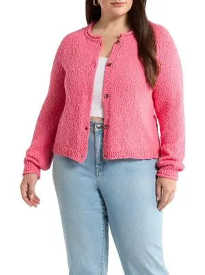 Treasure & Bond Fitted Crewneck Cardigan - Pink Lemonade