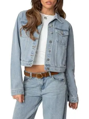 EDIKTED Barb Denim Crop Trucker Jacket - Light-blue