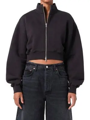 AGOLDE Asta Oversize Crop Zip Sweatshirt - Washed Blk (blk W/ Wsh Seams)