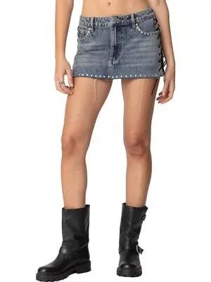EDIKTED Casey Lace-up Denim Miniskirt - Blue-washed