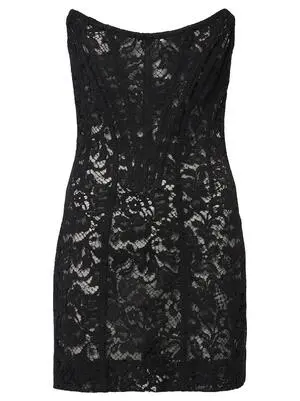Dolce & Gabbana Floral Lace Mini Dress - Black