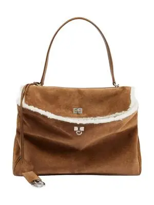 Balenciaga Rodeo Large Shearling-lined Suede Shoulder Bag - Brown