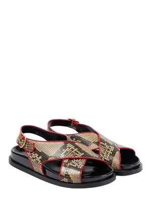 Dries Van Noten Snake-effect Leather Slingback Sandals - Beige