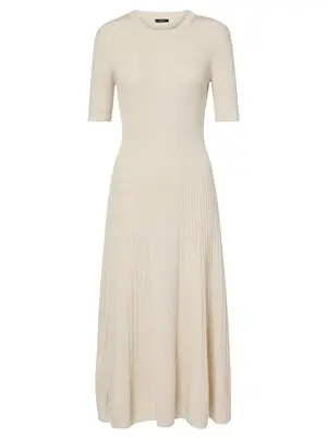 JOSEPH Ribbed-knit Wool Midi Dress - Beige