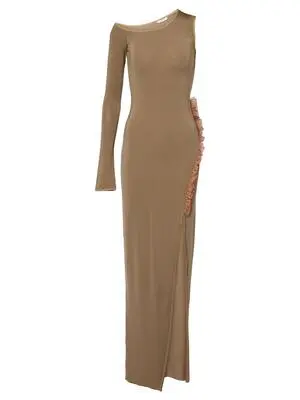 NENSI DOJAKA Asymmetric Ruffled Maxi Dress - Green