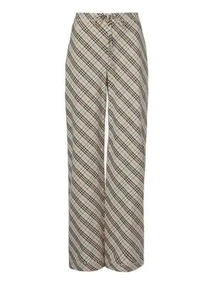 Burberry Burberry Check Cotton Wide-Leg Trousers Beige
