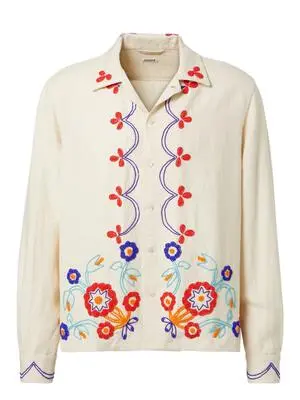 BODE Garden Party Beaded Linen Shirt - White