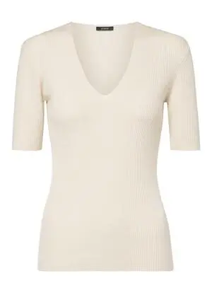 JOSEPH Ribbed-knit Wool Top - Beige